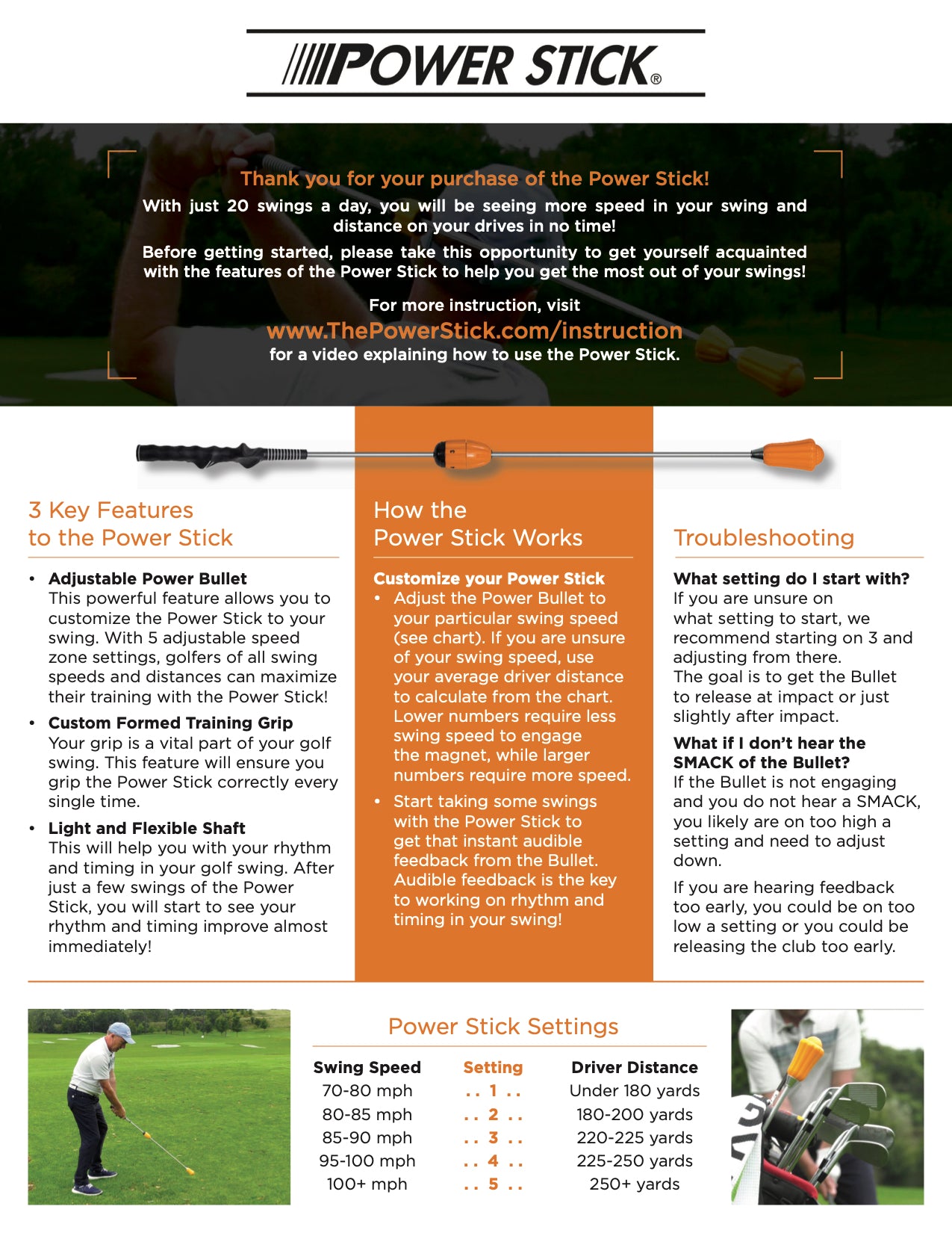 POWER STICK GOLF DISTANCE TRAINING AID - INCREASE SWING SPEED FOR MORE
